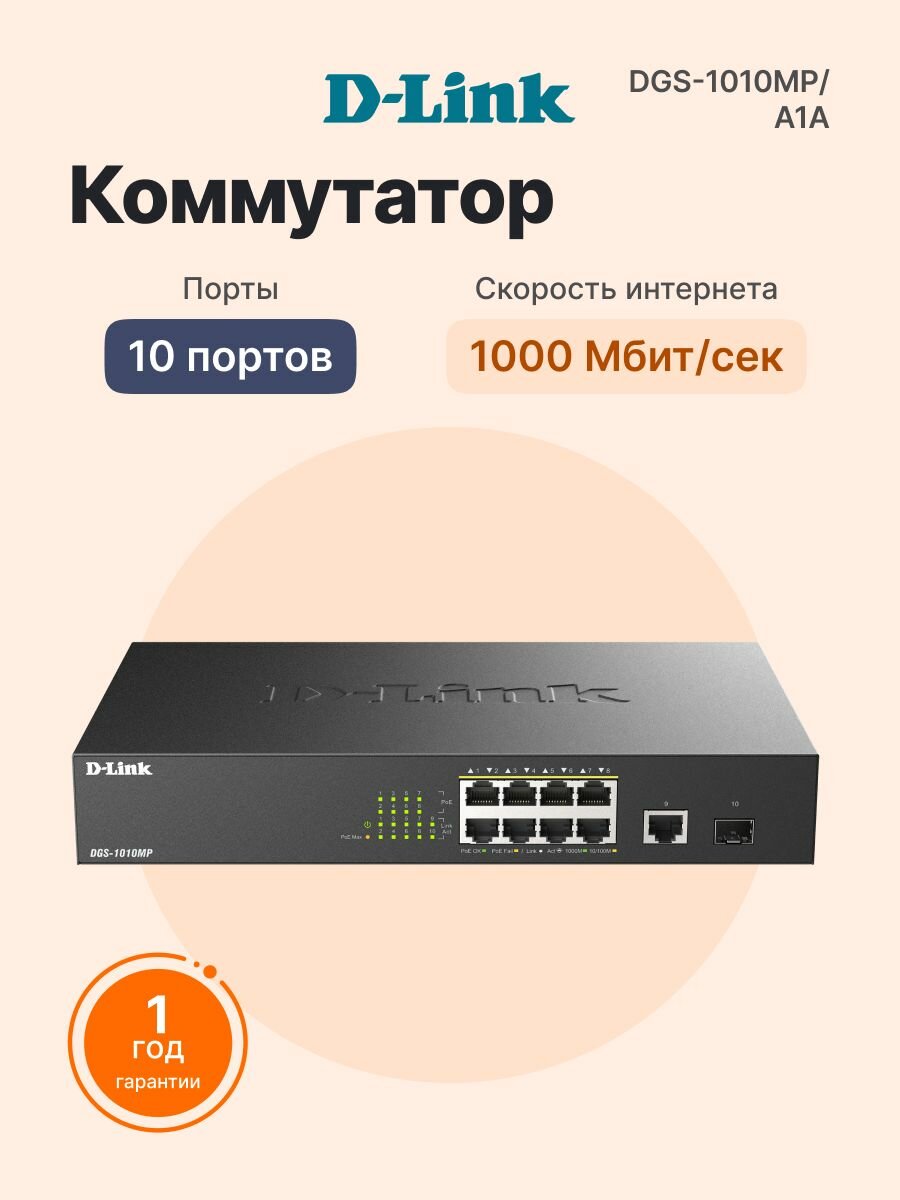Коммутатор D-LINK DGS-1010MP/A1A