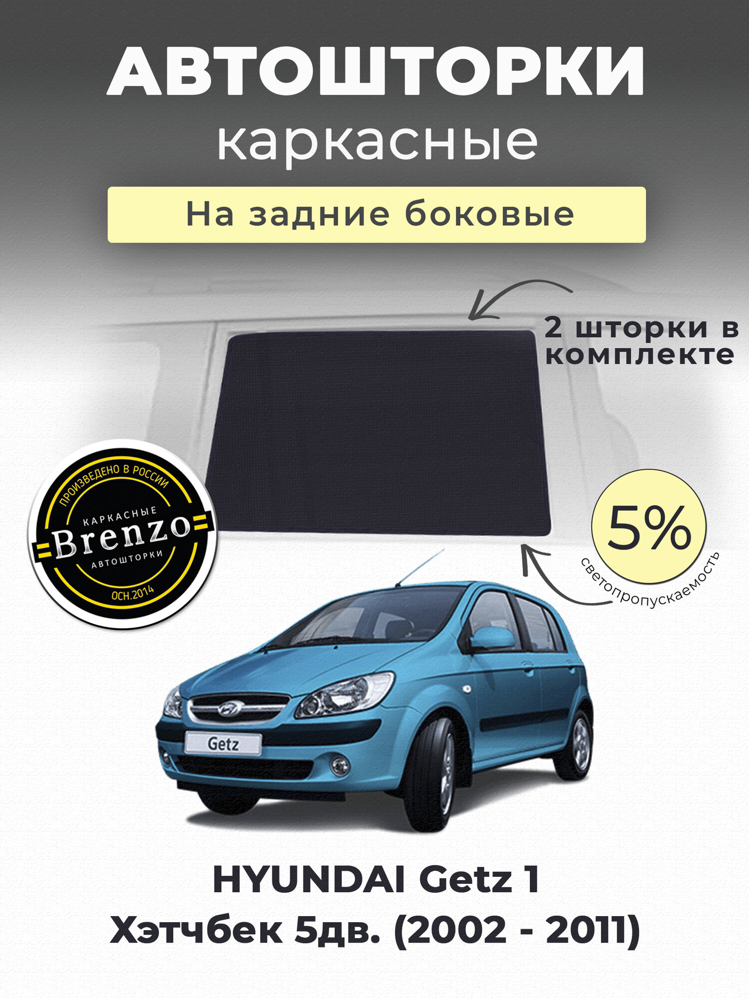 Каркасные шторки HYUNDAI Getz 1 Хетчбек 5дв. (2002 - 2011) на задние двери 5%, сетки от солнца в машину