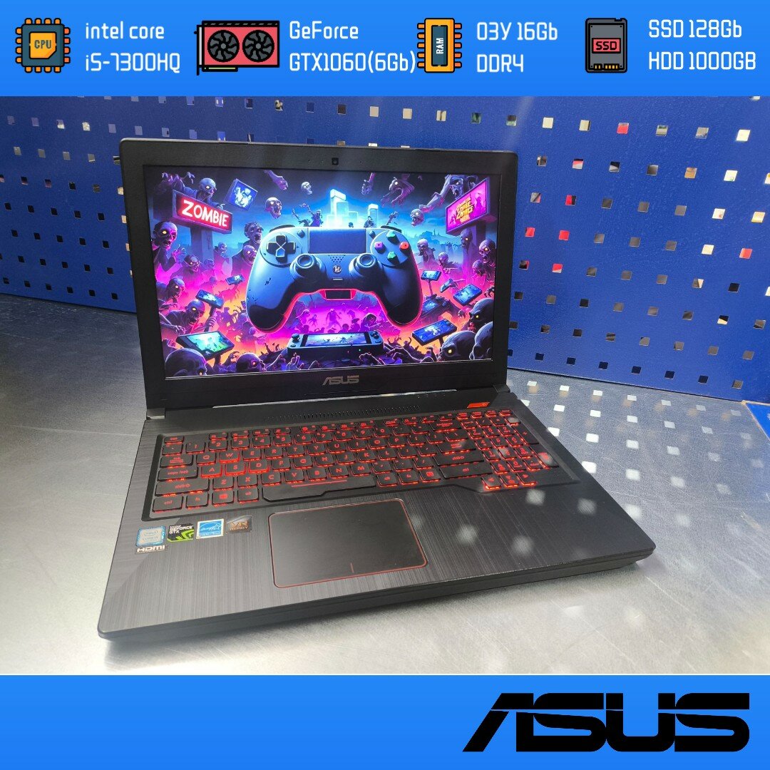 ASUS 15,6" Игровой ноутбук Asus TUF/ Intel Core i5-7300HQ/ RAM 16GB DDR4/ NVIDIA GeForce GTX 1060 6GB/ SSD 128GB + HDD 1000GB