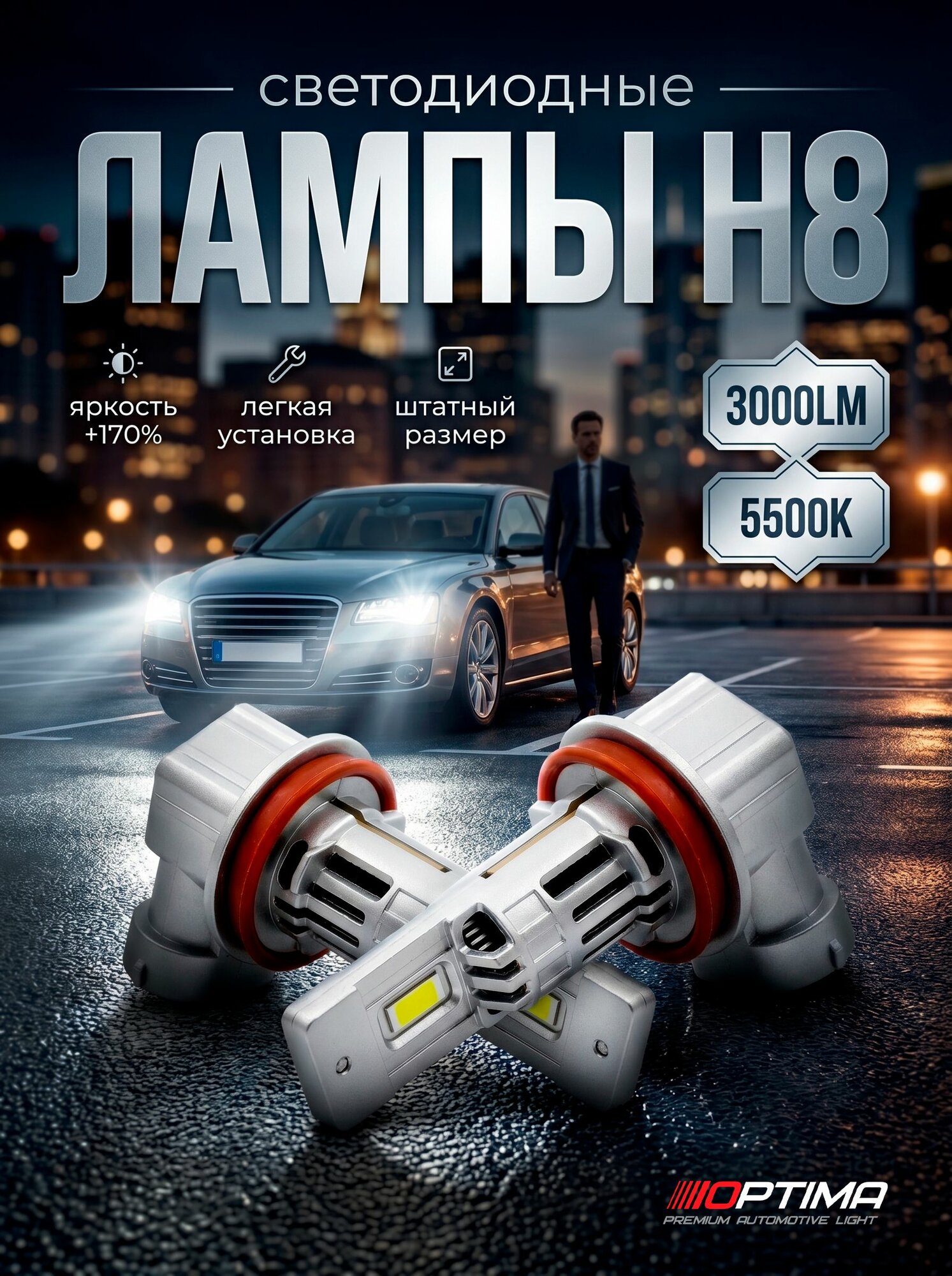 Лампы светодиодные Optima H8 в противотуманные фары Nissan Tiida 2004-2013 / Led лампы Н8 в птф на Ниссан Тиида