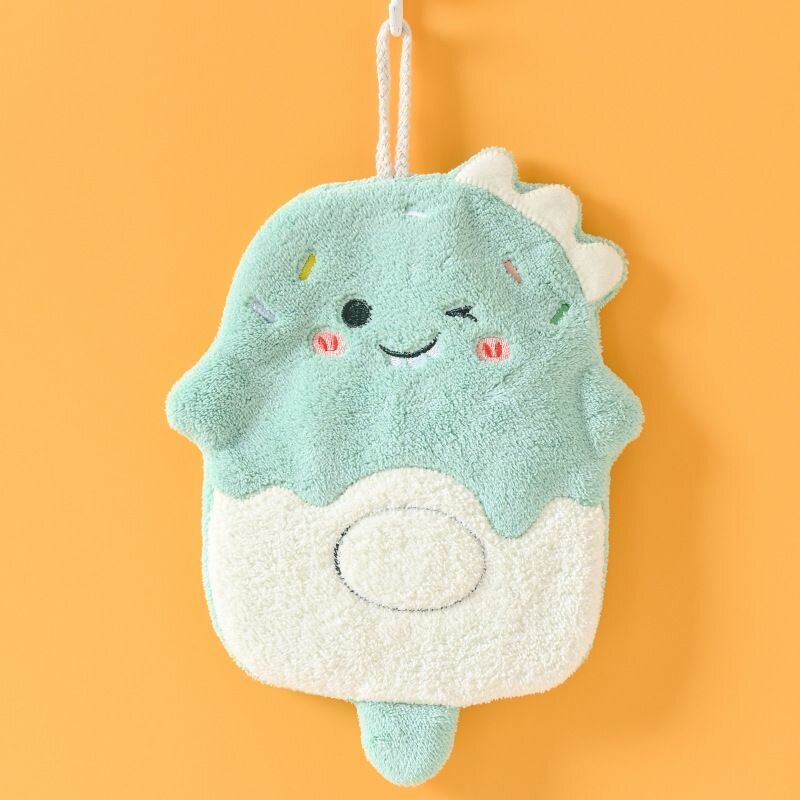 Мягкое полотенце из кораллового флиса Мороженое и Животные 20x26 см Супервпитывающее, не линяет, с петелькой Для кухни и ванной