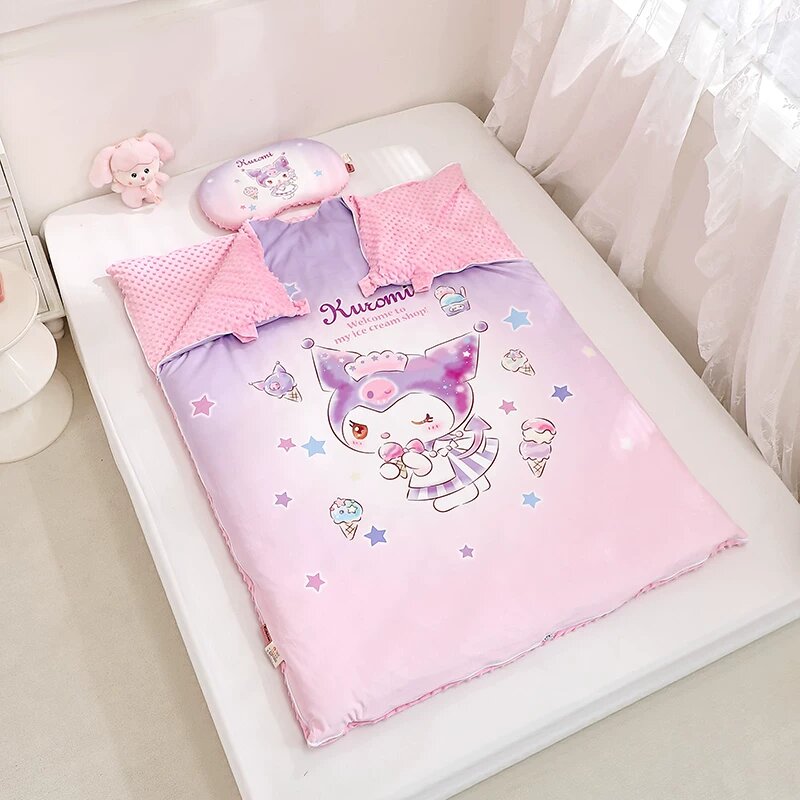 Детский зимний спальный мешок Hello Kitty из плюшевого вельвета с мультяшным рисунком, съемный и моющийся, с защитой от