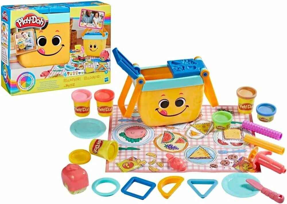 Игровой набор - Пластилин 3+ Play-Doh Starters Пикник 4х57г 2х28г баночек (различных цветов), в комплекте с 14 принадлежностями для детской лепки, F6916