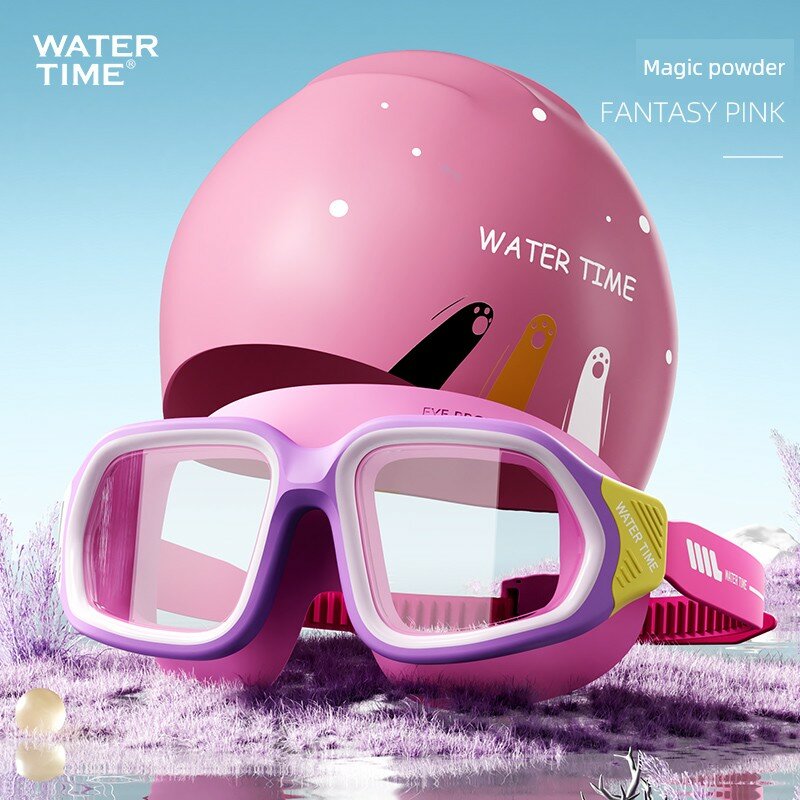 Детские плавательные очки WaterTime с пастельно-розовым капотом лапки, двухлинзовый дизайн для профилактики близорукости