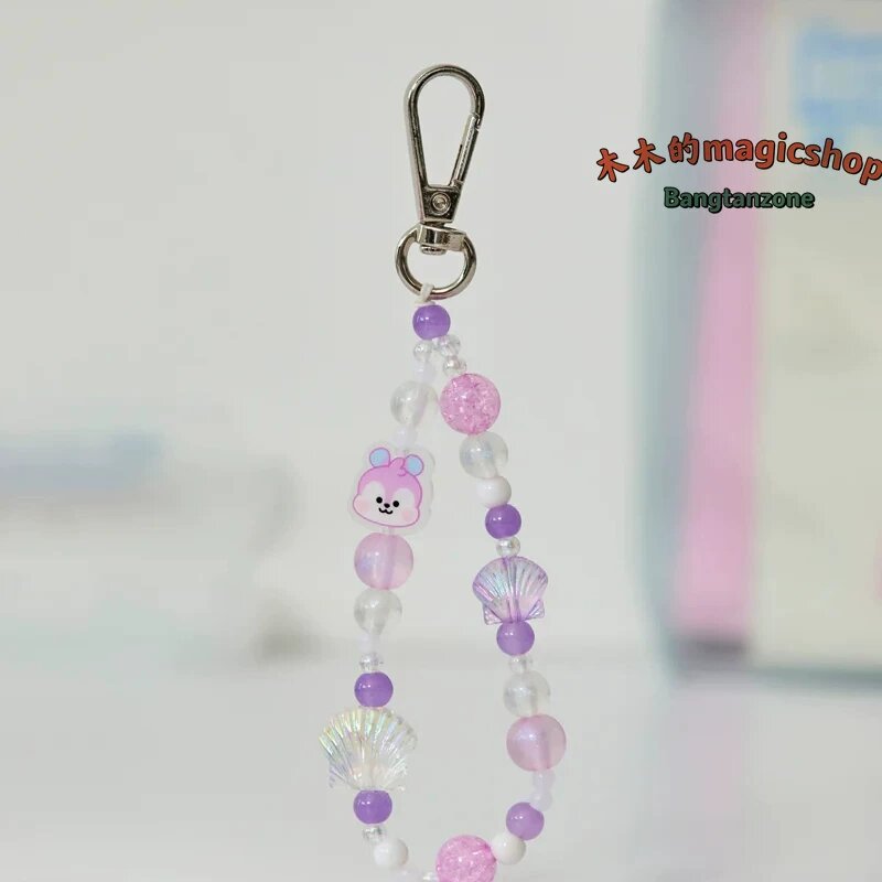 Брелок для ключей с бусинами в форме ракушки BT21 BTS BABY PEARL, ремешок для телефона, чехол для наушников, мерч с