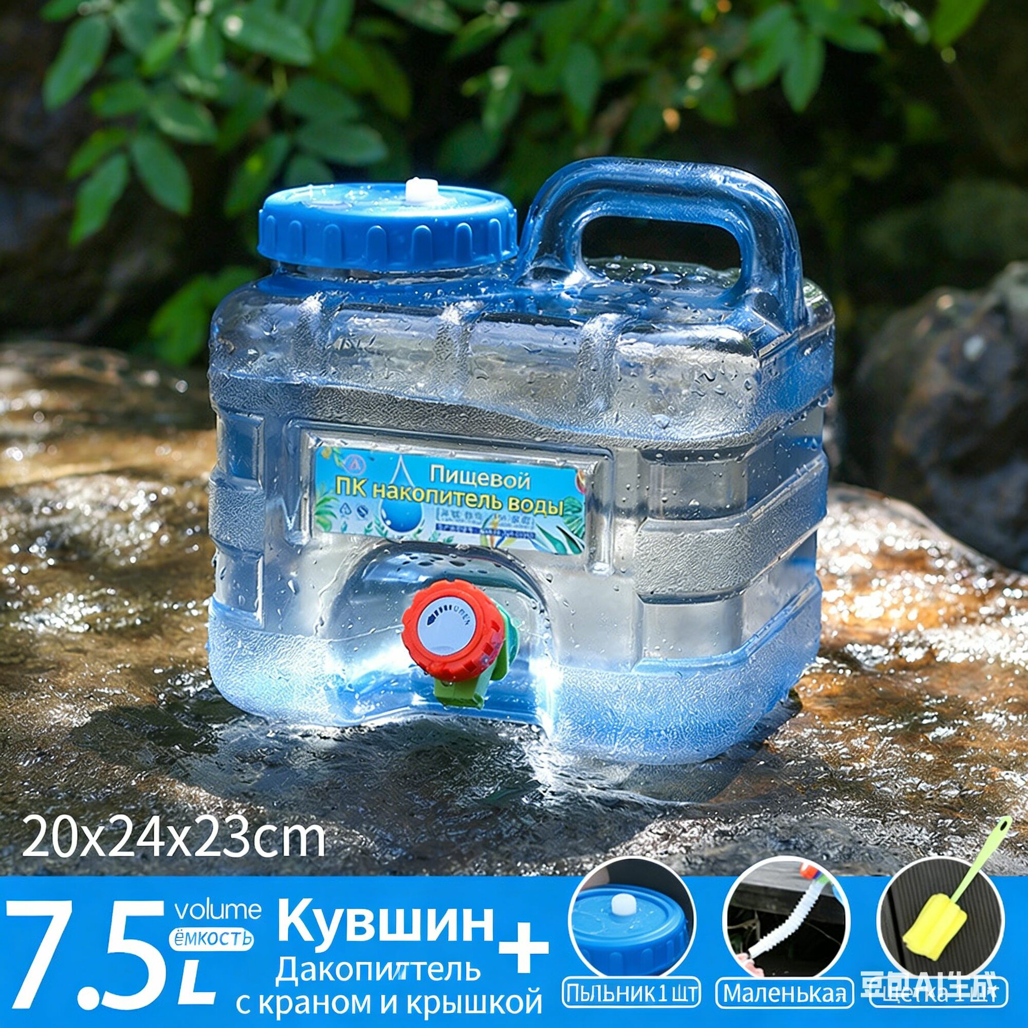 Ёмкость для питьевой воды на7.5 литра для активного отдыха на природе с удобным краном и возможностью перевозки