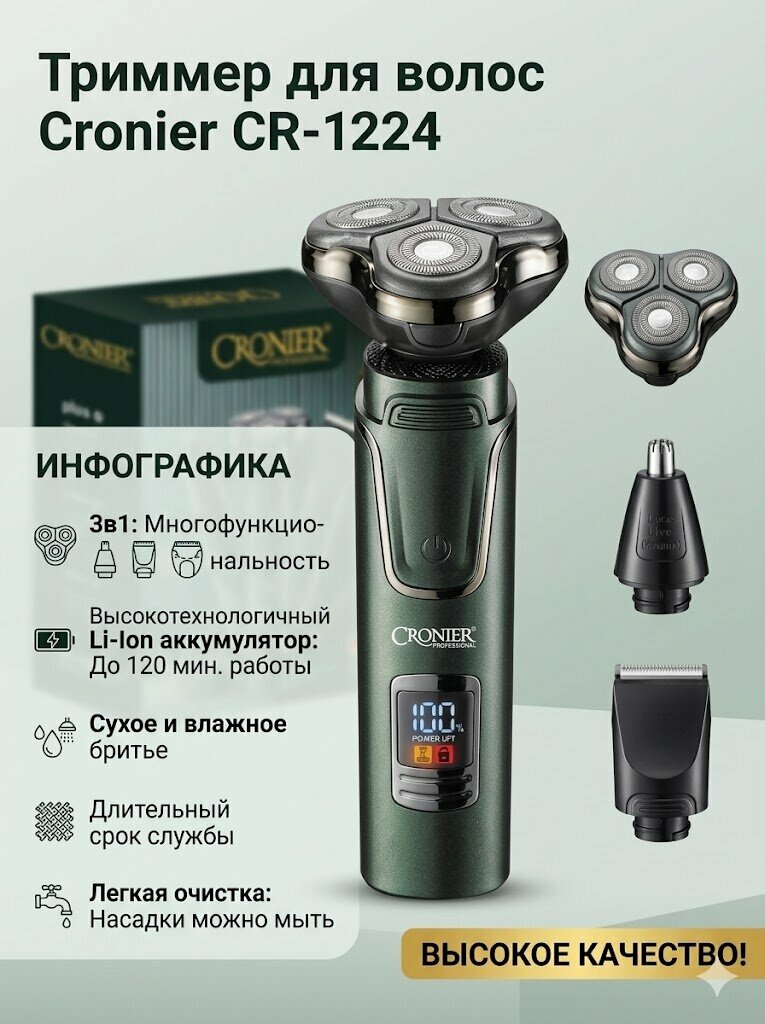 Многофункциональный мужской триммер для волос и бороды VoltGrid CR-1224