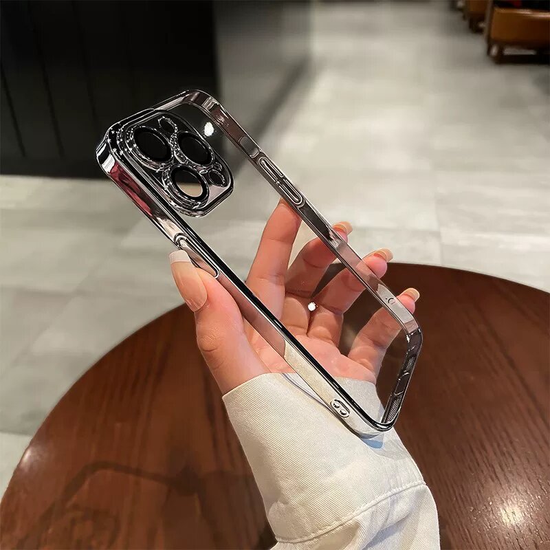Чехол прозрачный мягкий для OnePlus 9 с серебристым электрооцинкованным краем - полная защита от ударов и износа