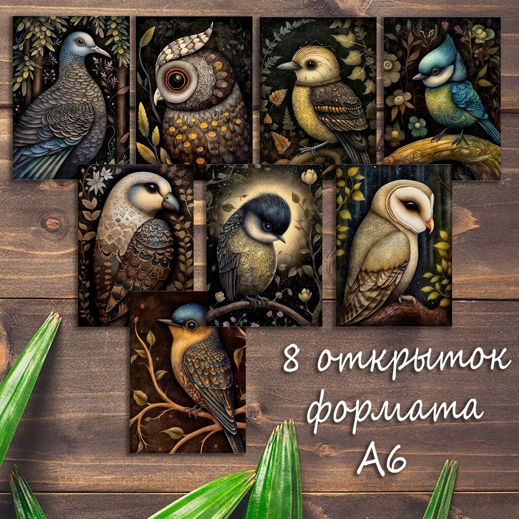 Большой набор открыток Животные готика, 8 штук
