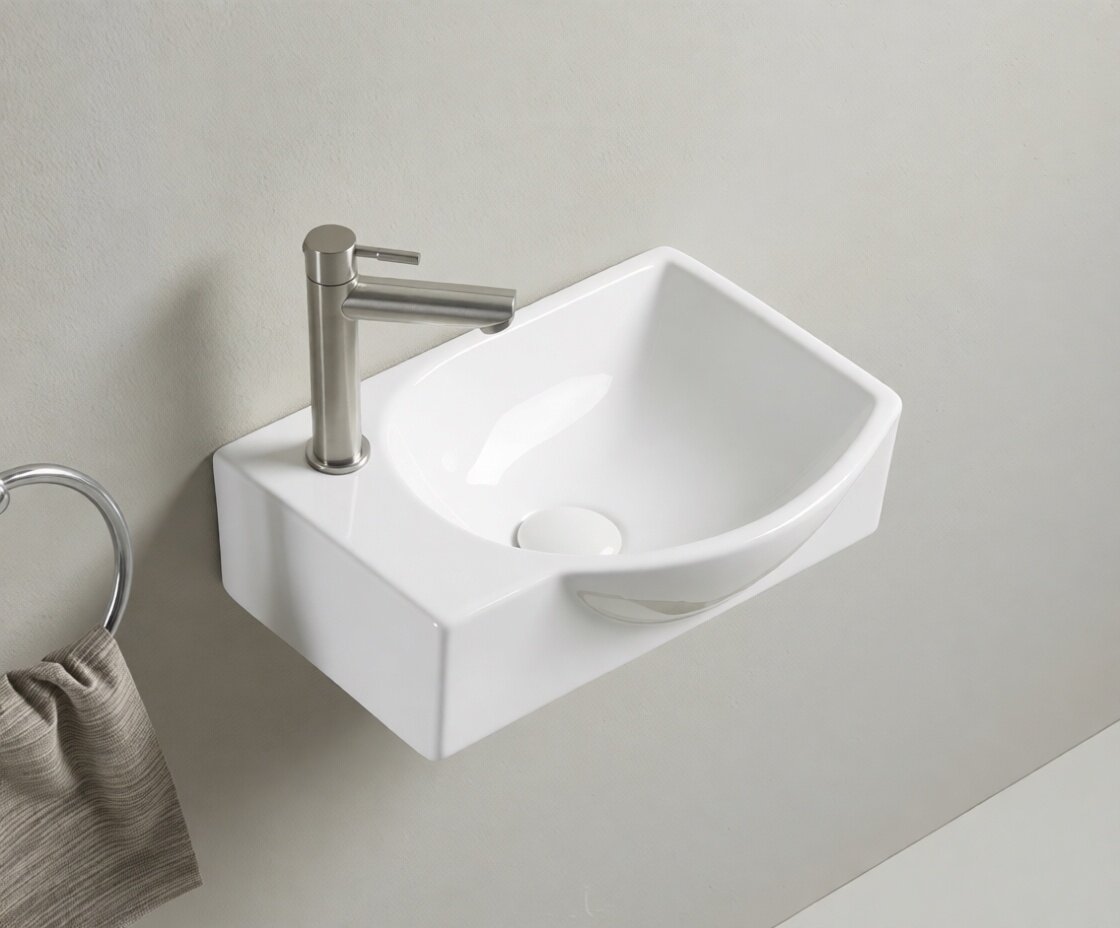 Раковина GID-ceramic N9276R, подвесная, 40,5x28х14 см, белая, с переливом