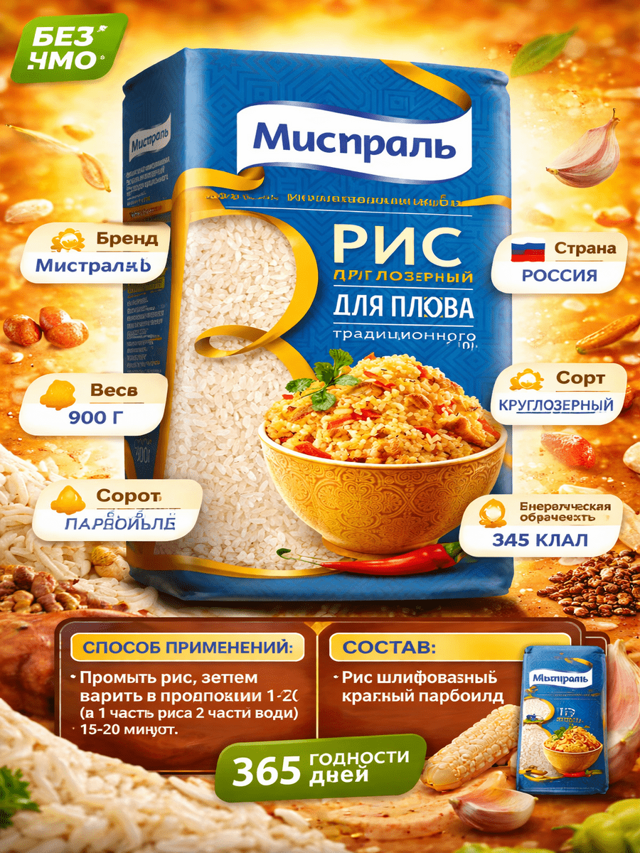 Крупа рис Мистраль Кубань Для плова, 900г