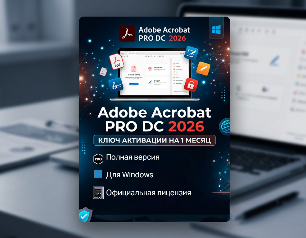 Adobe Acrobat PRO DC 2026 для Windows, ключ активации на 1 месяц