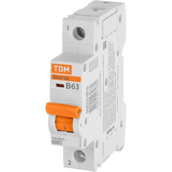 Автоматический выключатель Tdm Electric ВА47-60 1Р 63А 6кА х-ка В