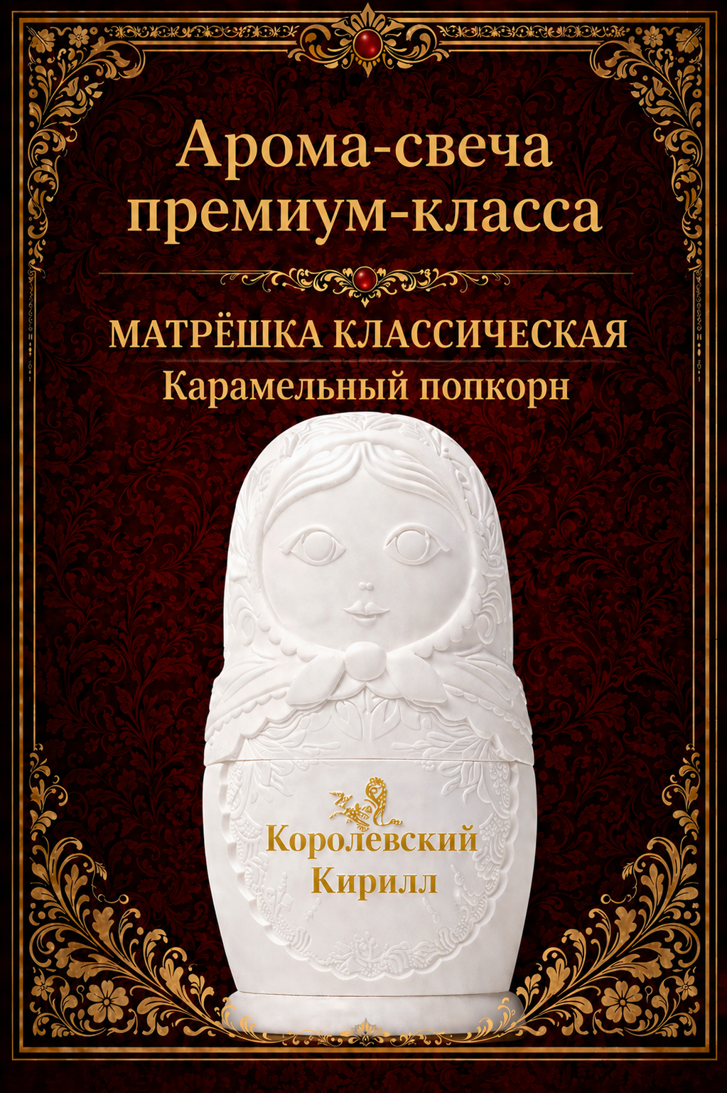 Аромасвеча «Матрёшка-классическая» из гипса, аромат «Карамельный попкорн», ручная работа, интерьерный декор