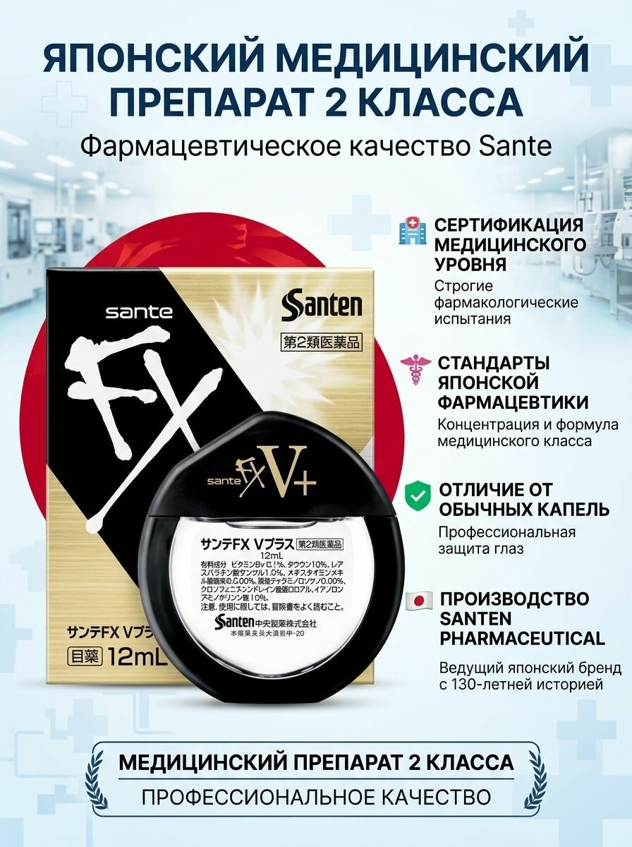 SANTEN FX V+ капли для глаз японские Капли для глаз с витаминами, от сухости, усталости, японские