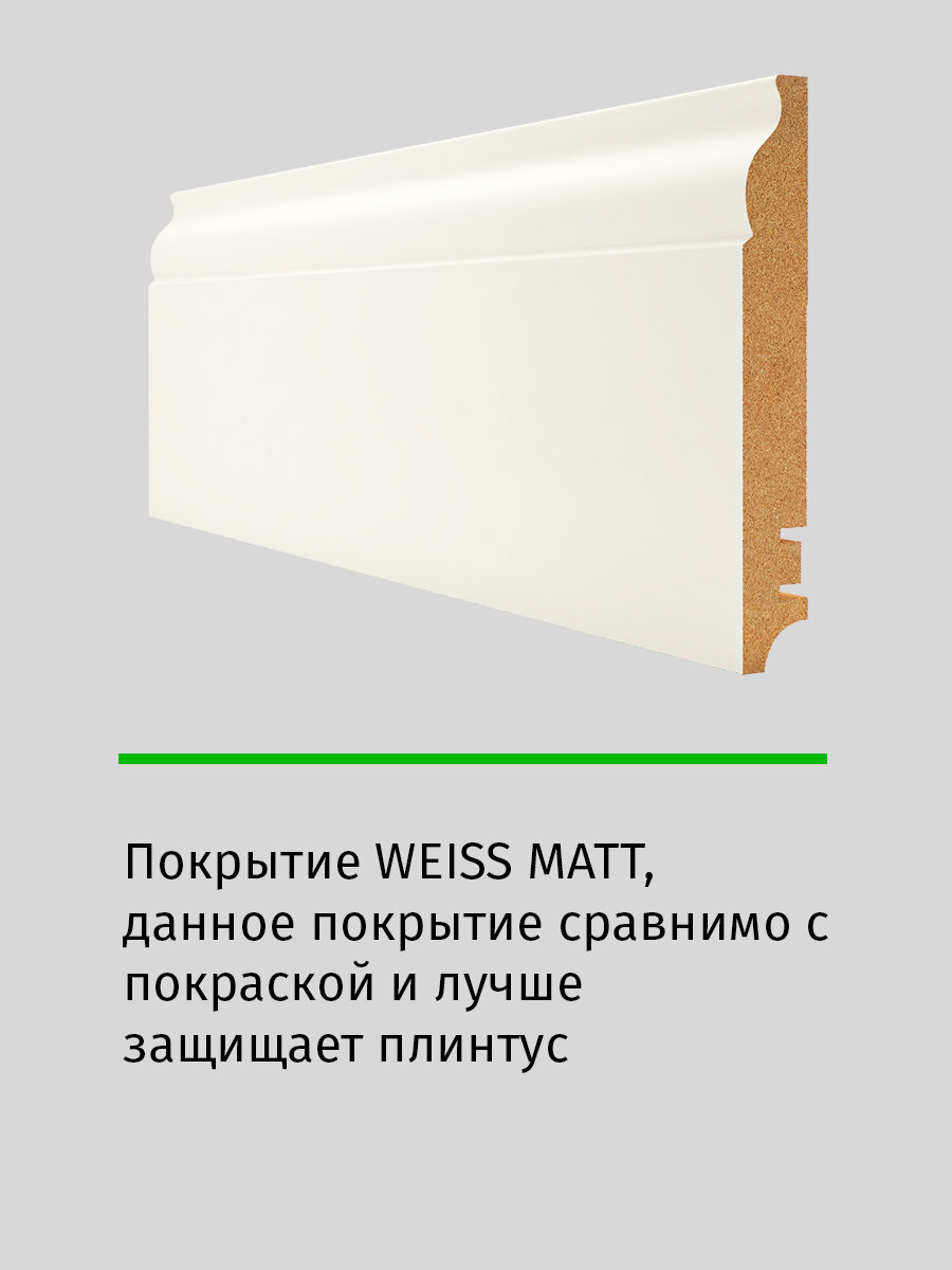 Плинтус Hannahholz KW 100304 , МДФ, пленка белая со слоем лака, 10x16x2400мм, 4 шт.