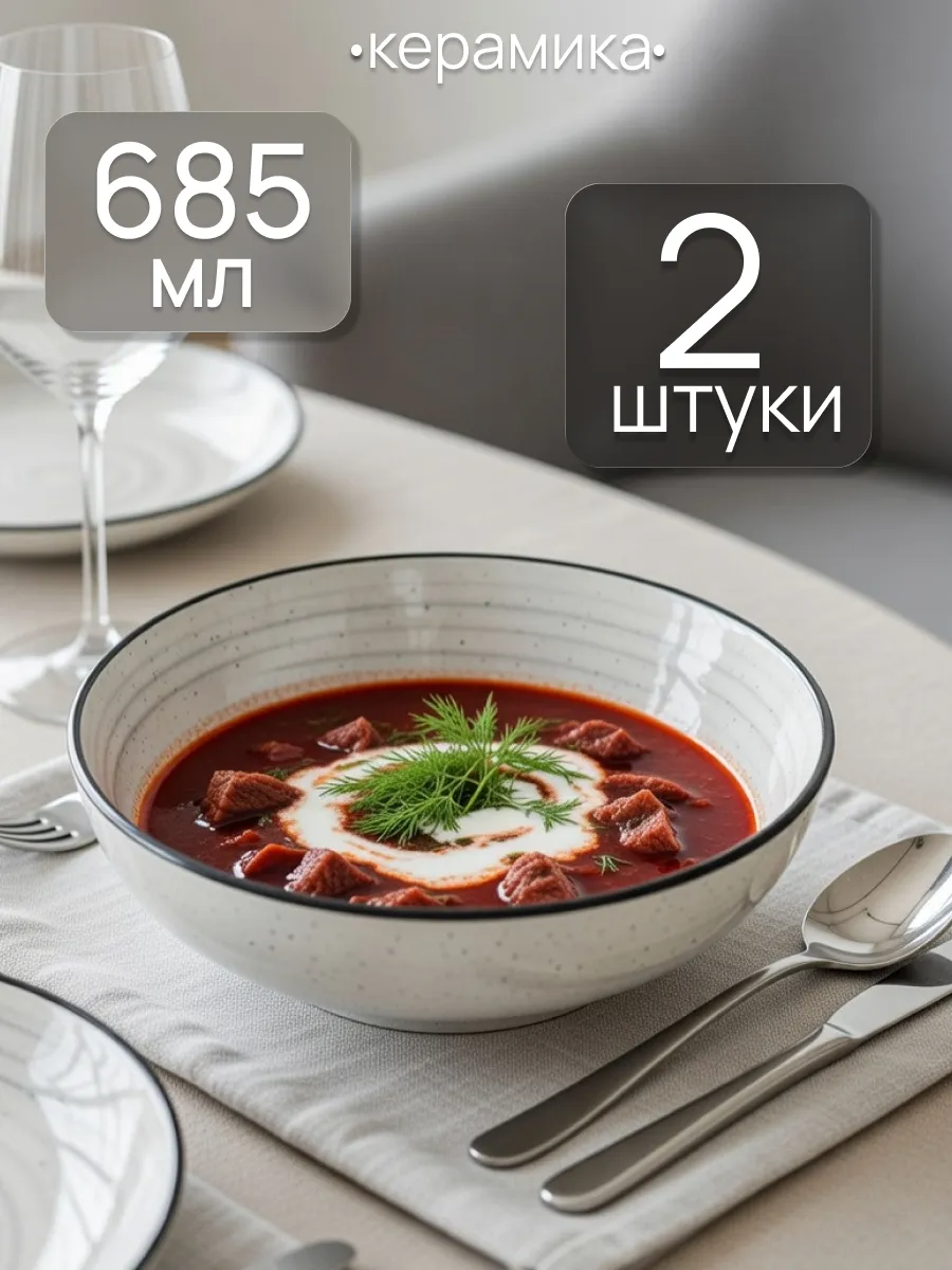 Тарелки для супа глубокие набор 2 штуки 680 мл