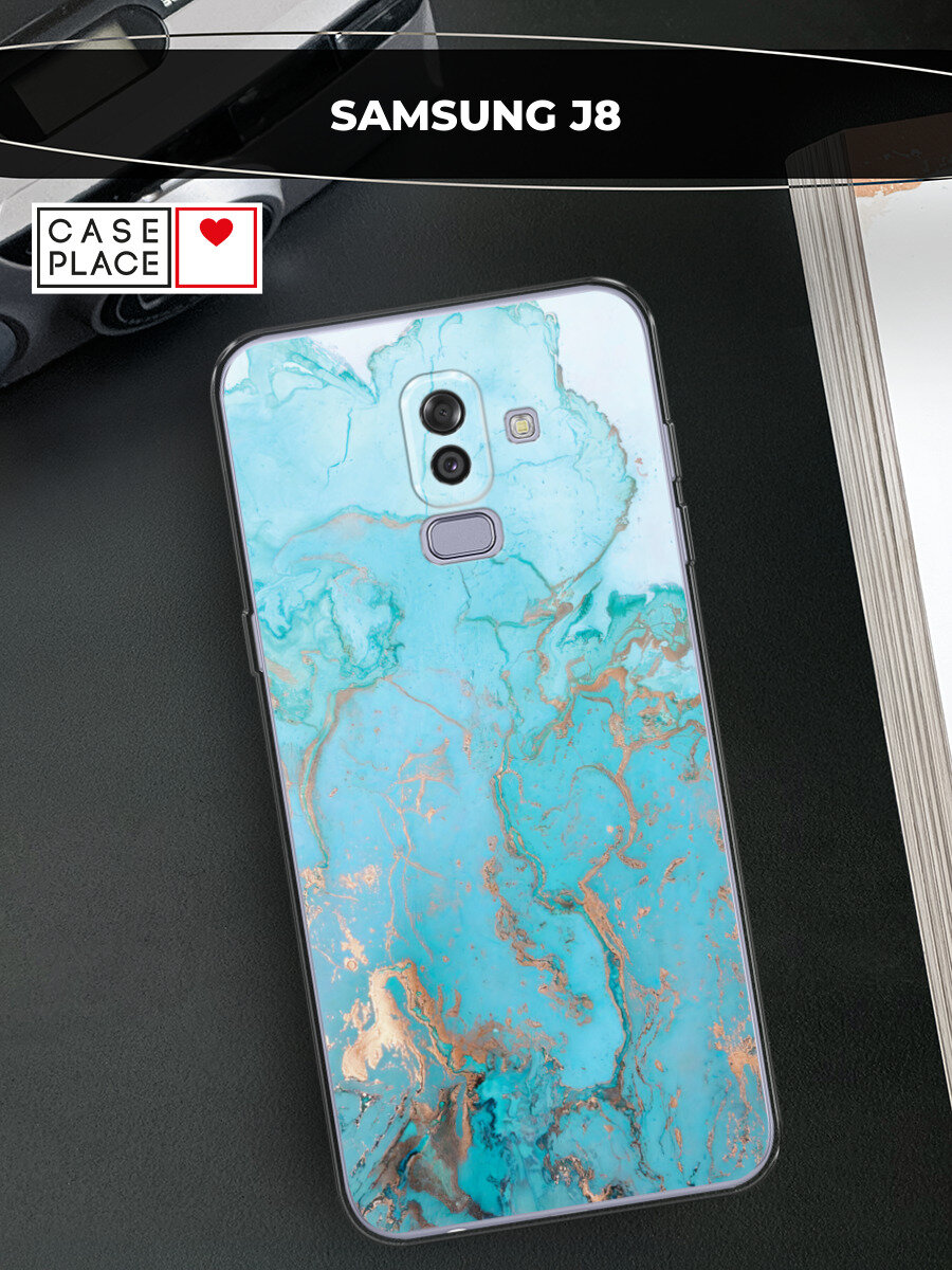 Чехол на Samsung Galaxy J8 / Самсунг Галакси Джей 8 с принтом Голубой мрамор рисунок