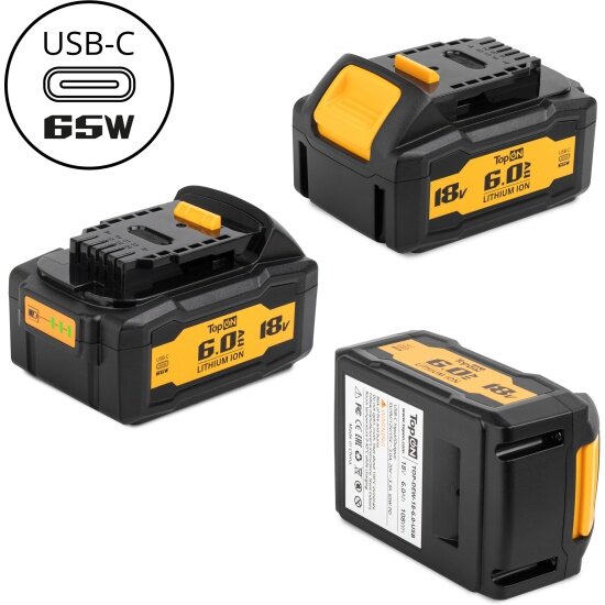 Аккумулятор для DeWalt Topon 18V 6.0Ah (Li-ion) с USB портом. PN: DCB184