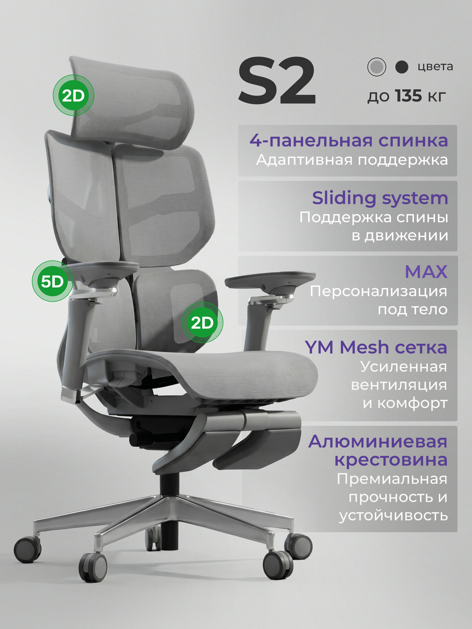 Кресло компьютерное эргономичное ортопедическое для дома и офиса Ergostul S2 Grey