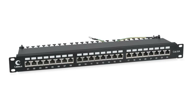 Патч-панель 19дюйм 1U 24 порта RJ45 кат.6A полностью экранир. с задн. кабельн. организатором Cabeus 7653c