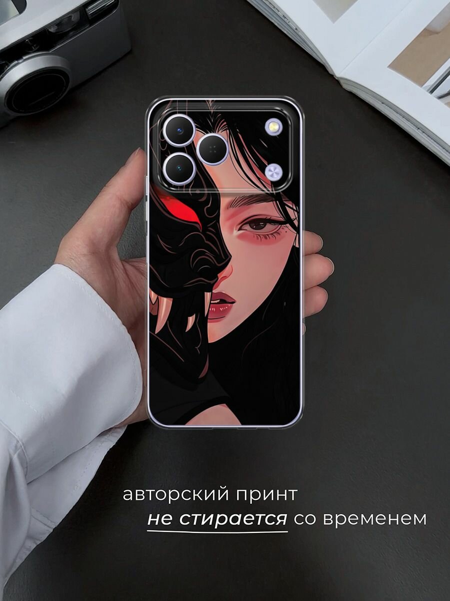 Чехол на Tecno Spark 50 / Текно Спарк 50 с принтом Девушка с маской — фото 1