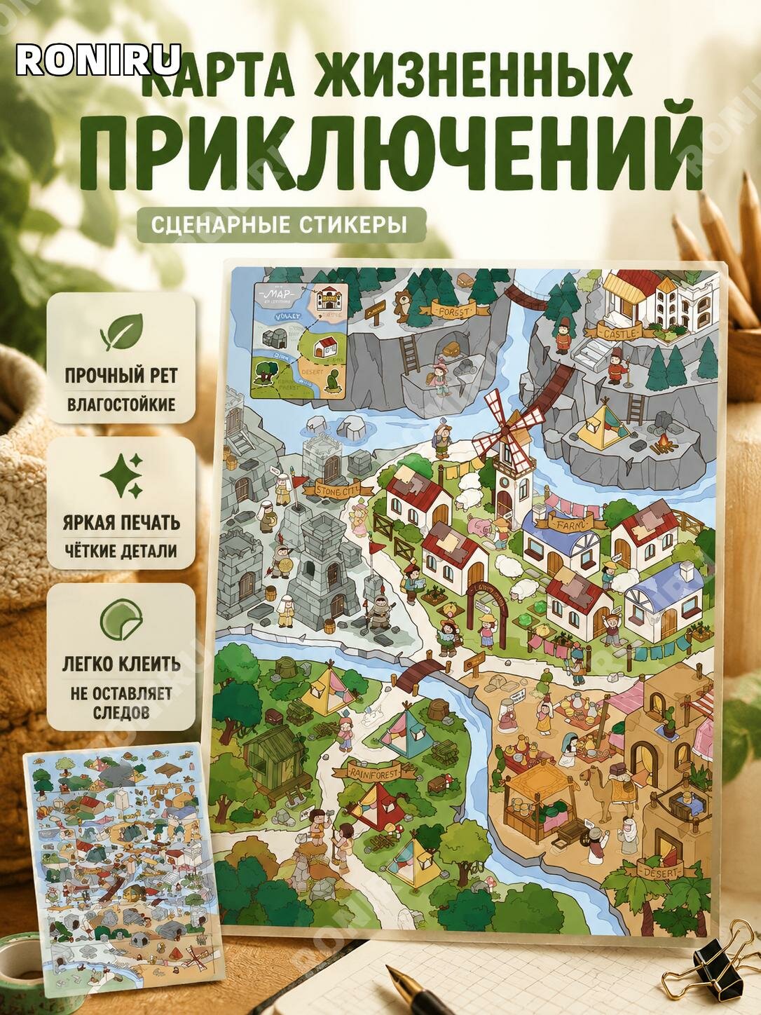 PET-стикеры Карта приключений для рукоделия, ламинированные,21×28 см