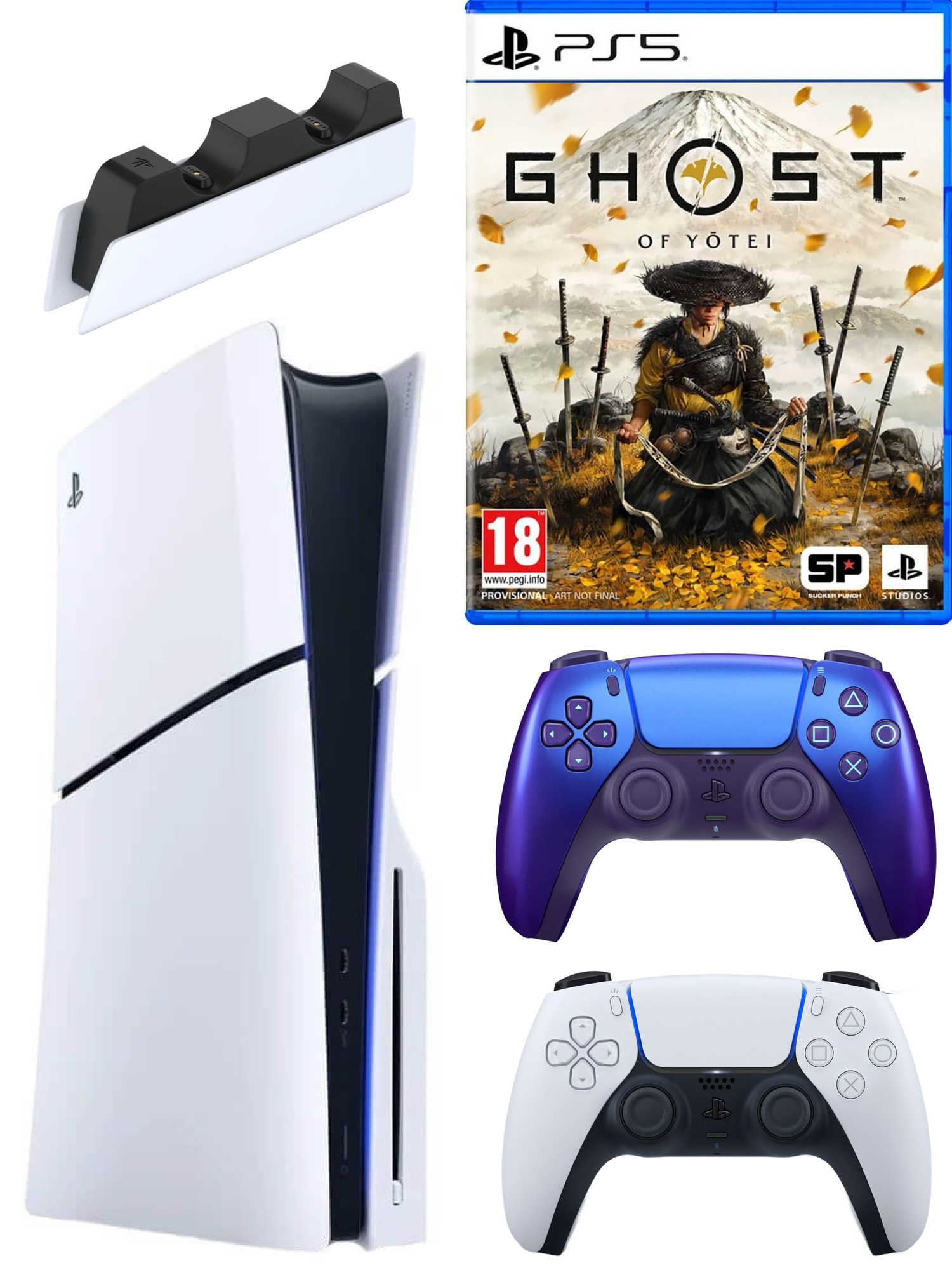 Игровая приставка Sony PS 5 Slim, 1ТБ(с дисководом)+2 геймпад+Зарядная станция+Ghost of Yotei(подробности в чате)