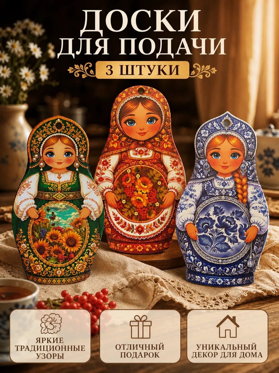 Доски сервировочные , Матрёшки, 3 штуки