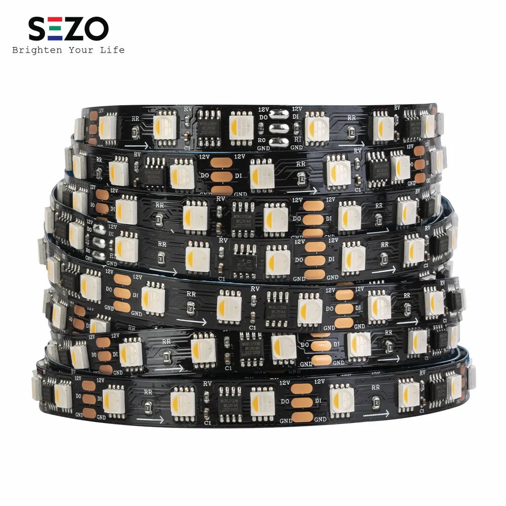Светодиодная лента SEZO WS2814 24V 5M RGB WW black PCB