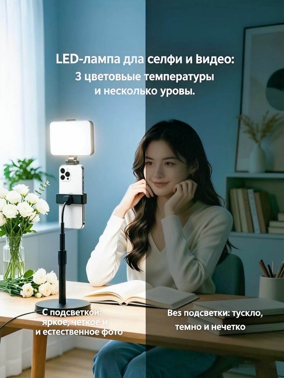 Лампа для селфи LED с прищепкой портативная подсветка для фото и видео регулируемая яркость