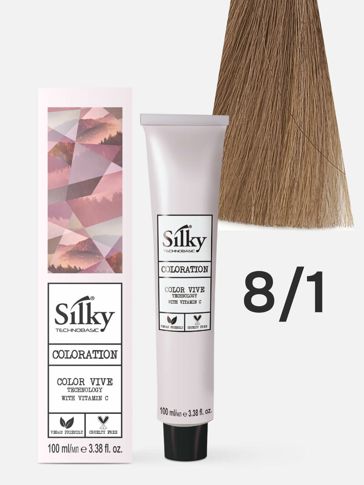 Крем - краска для волос профессиональная Silky Color Vive/Ultralift 8/1 Светлый русый Пепельный, 100 мл