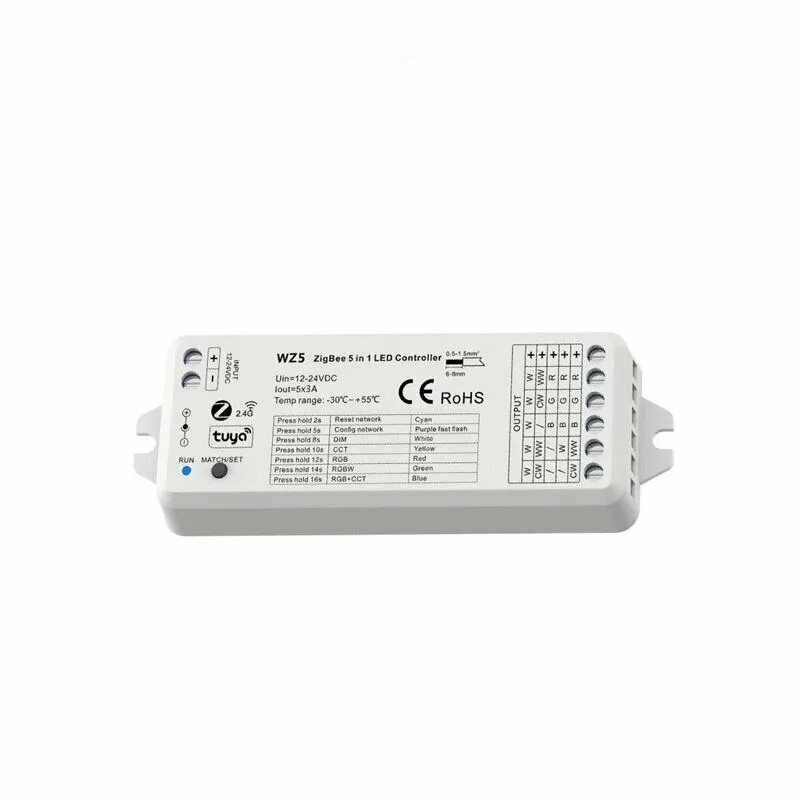 Приложение ZigBee и RF 5 в 1 LED контроллер WZ5 DC12 - 24V Tuya