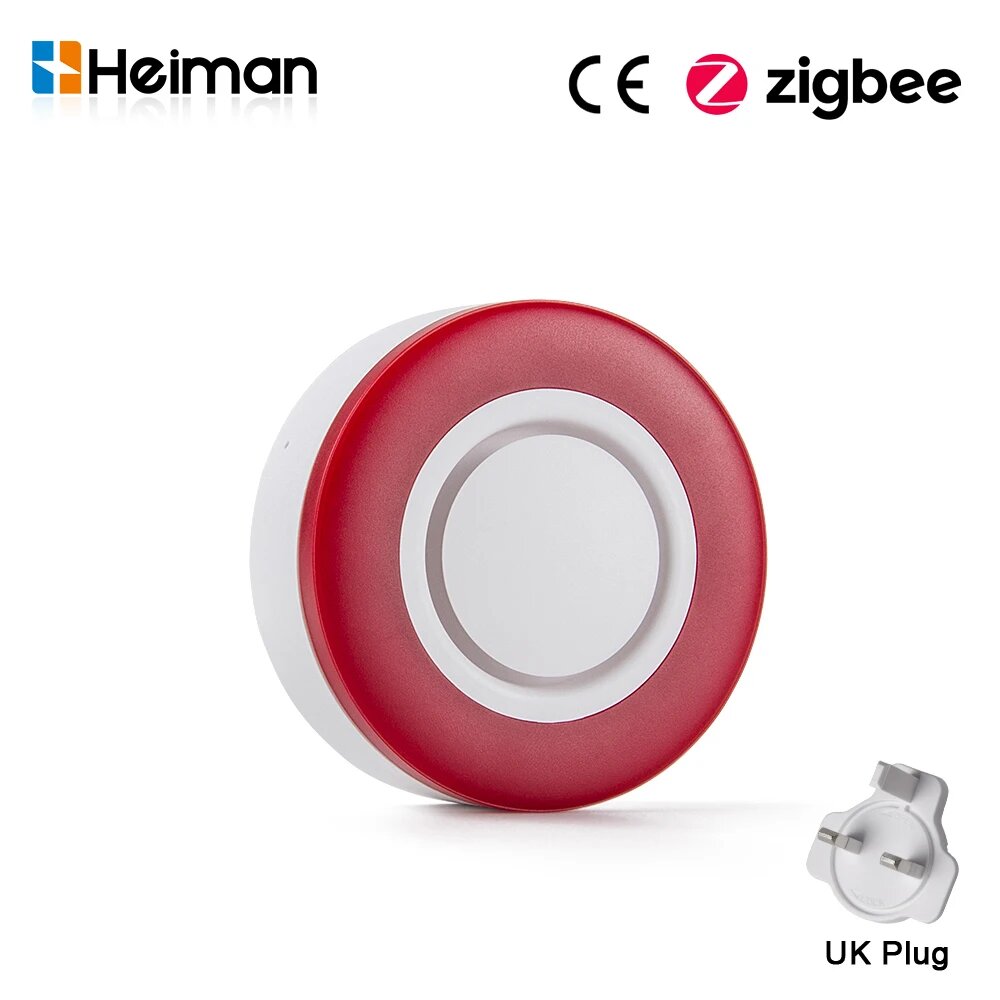 Сирена со стробоскопическим светом и звуком HEIMAN Zigbee 3.0 с громкостью 95 ДБ для запугивания воришек HA1.2-UK PLUG