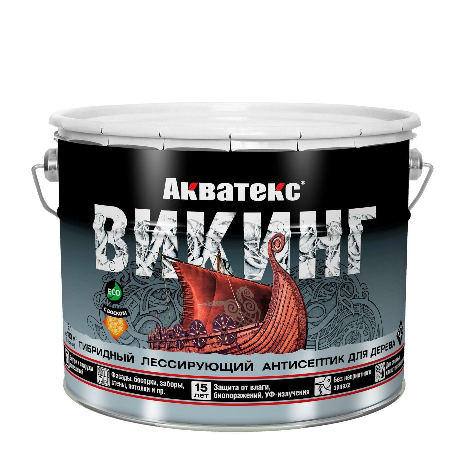 Гибридный лессирующий антисептик для дерева акватекс викинг (орех / 9л.)