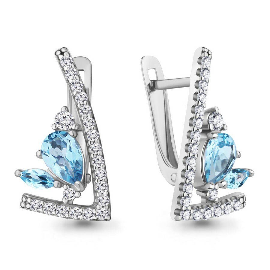 Серьги, серебро, 925 проба, топаз, фианит