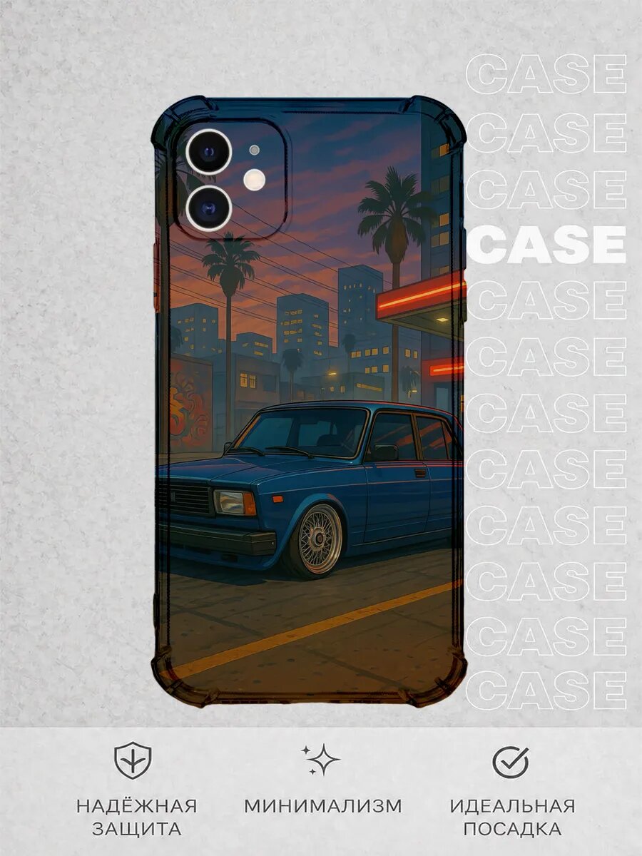 Чехол на iPhone 11 с принтом ВАЗ 2107 GTA стиль