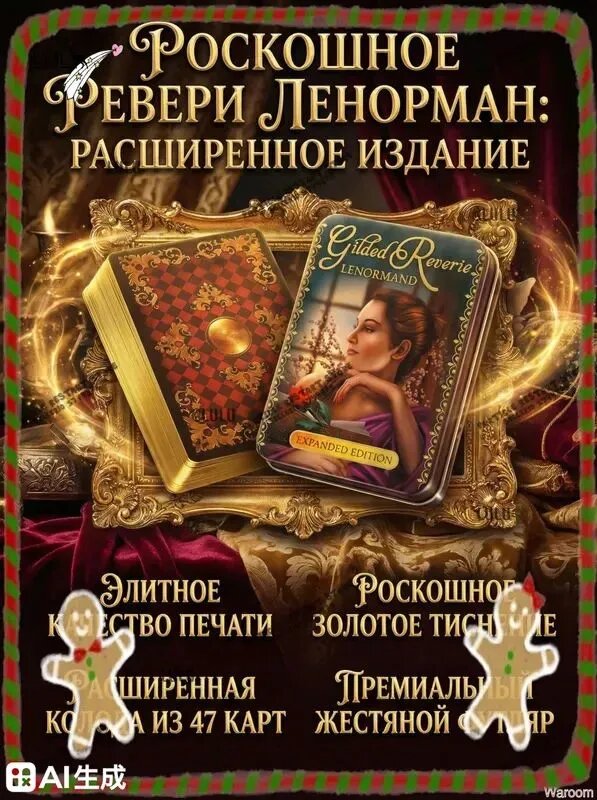 Колода Таро Ленорман Золотые Мечты, 47 карт с позолоченными срезами, цифровая печать