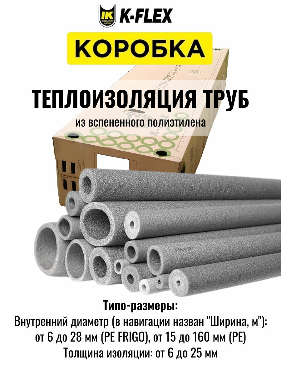 Коробка теплоизоляции для труб диаметром 25мм (Трубка K-FLEX PE 06x025-2) - 244 метра