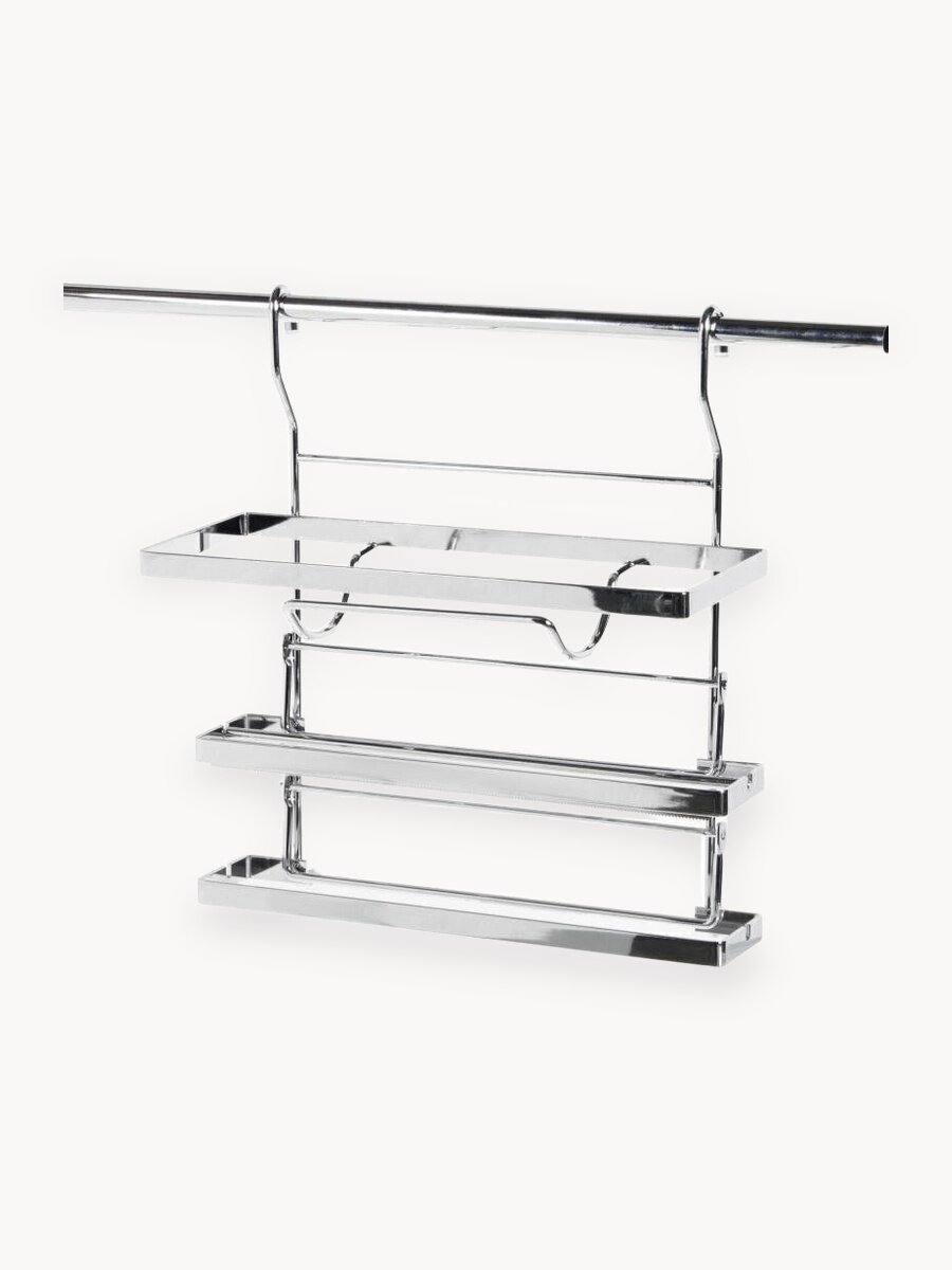 Полка на рейлинг, для рулонов бумаги и фольги (с двумя зубчатыми ножами) Хром