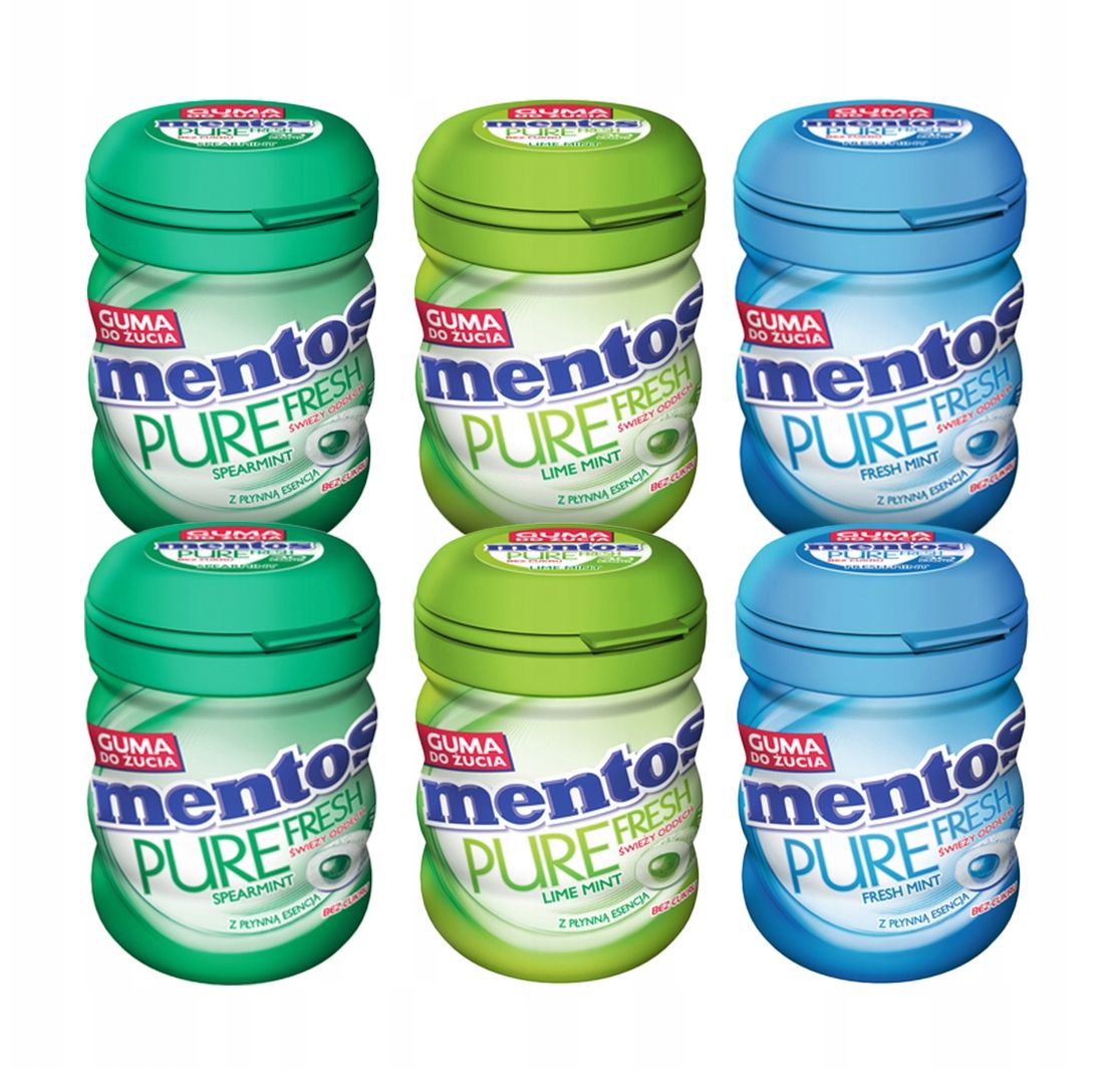 Жевательная резинка Mentos Pure Fresh - набор из вкусов, 6х60 г - 5903815527951