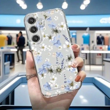 Чехол на Самсунг A14 / Samsung A14 прозрачный с принтом Светлые цветочные узоры силиконовый ударопрочный
