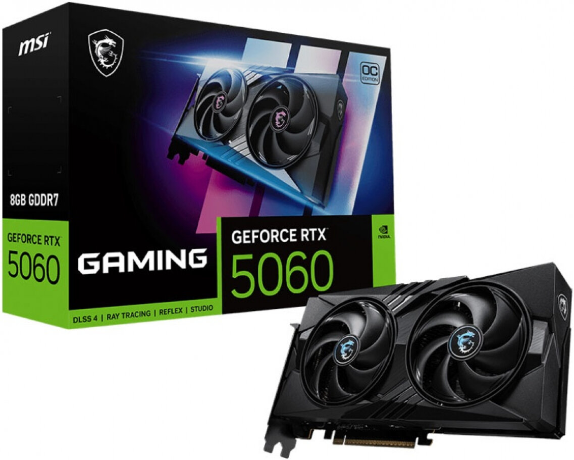 Видеокарта RTX 5060 8Gb MSI GAMING OC, Blackwell с 3840 ядрами CUDA, 2 вертушки