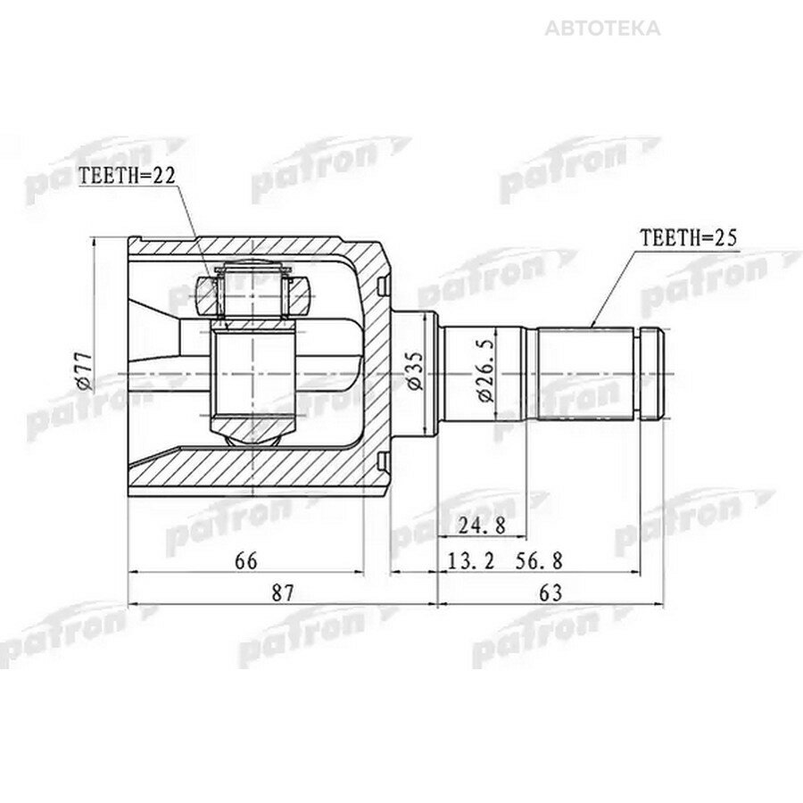 ШРУС внутренний 22x35x25 HYUNDAI GETZ 02-11 ACCENT/VERNA 99- PATRON PCV1003