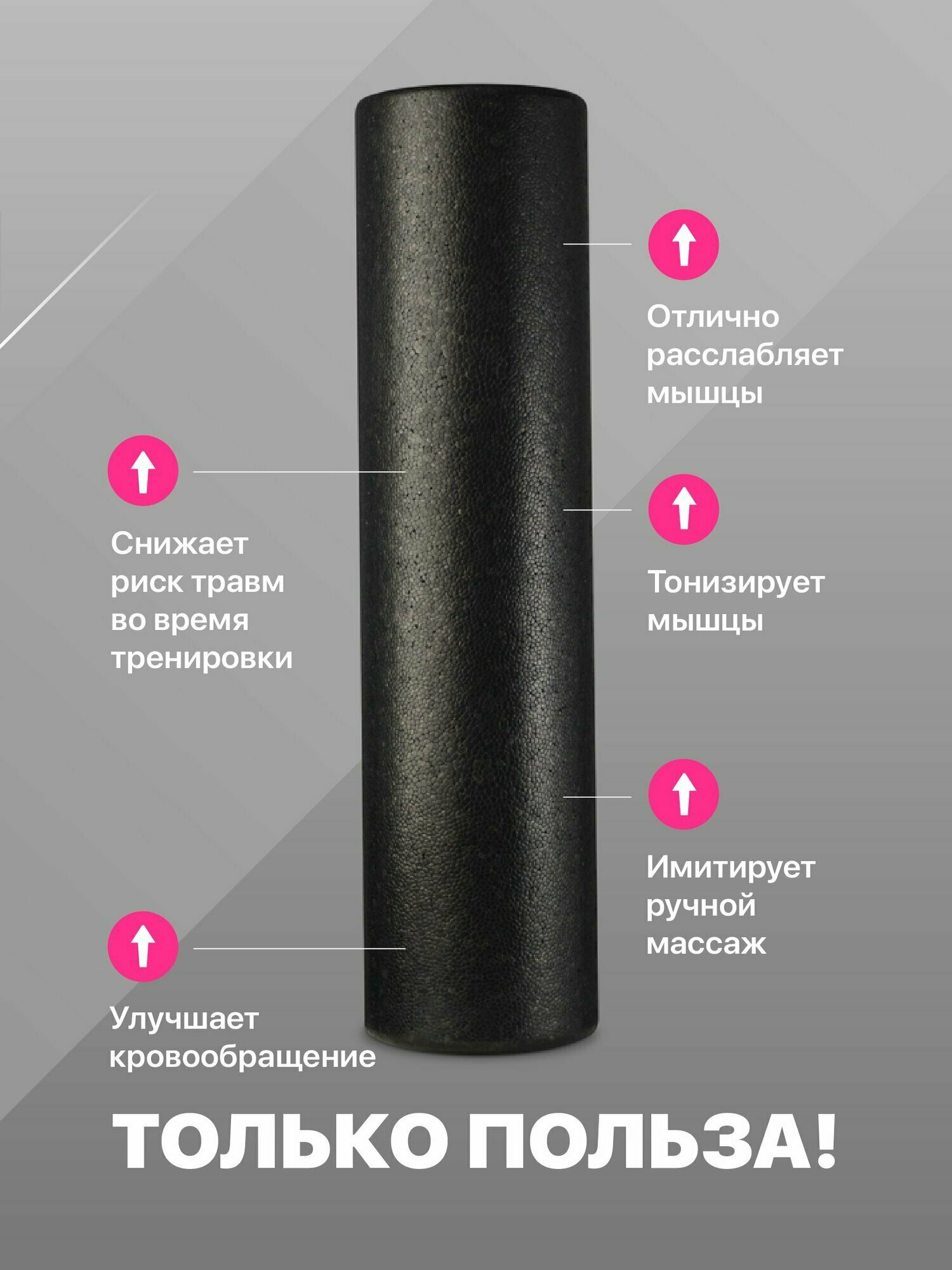 Ролик массажный Shark Fit 45 см x 15 см, для пилатеса/фитнеса, черный
