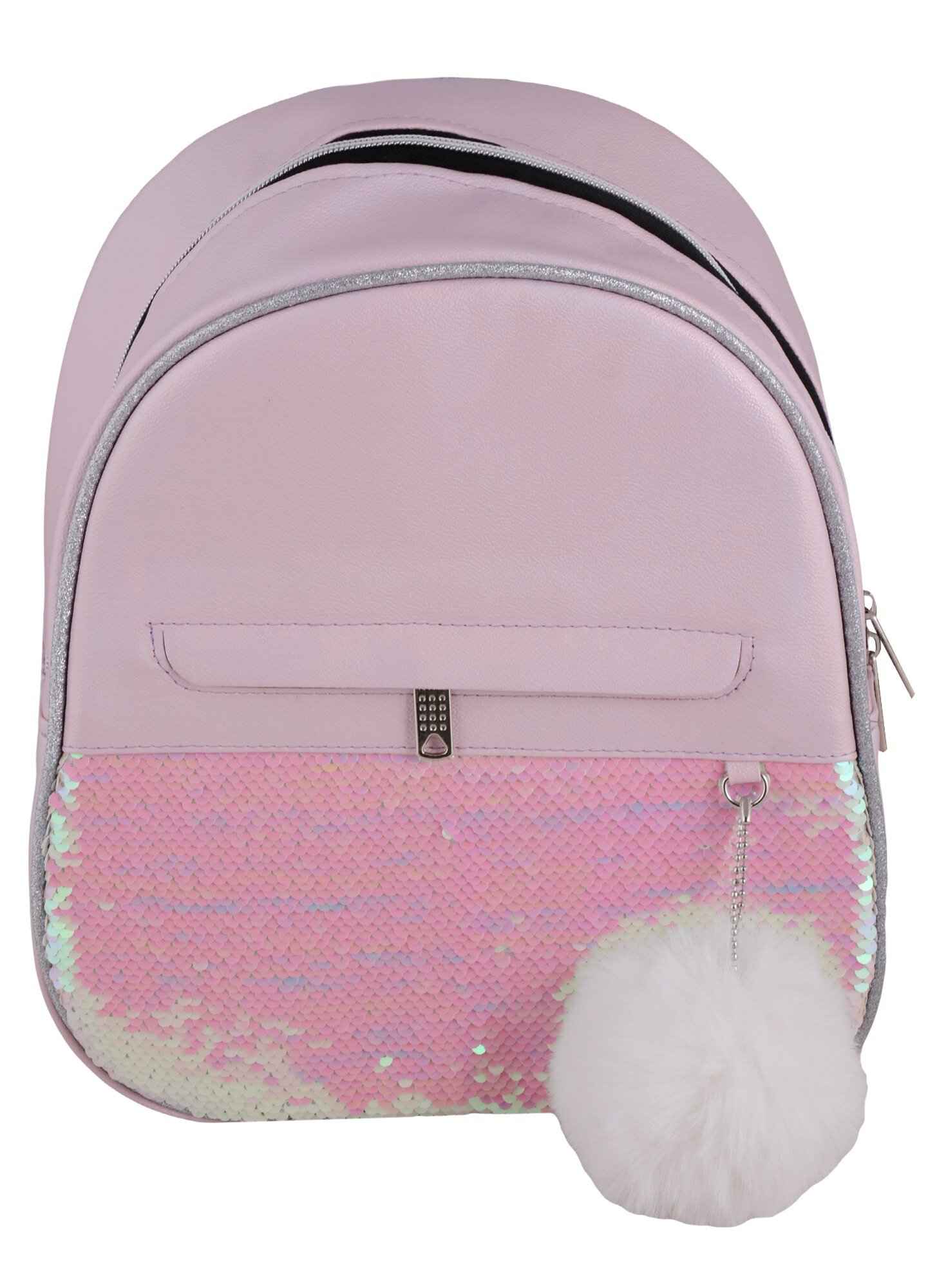 Рюкзак молодежный "Розовый с пушком", экокожа гологр.