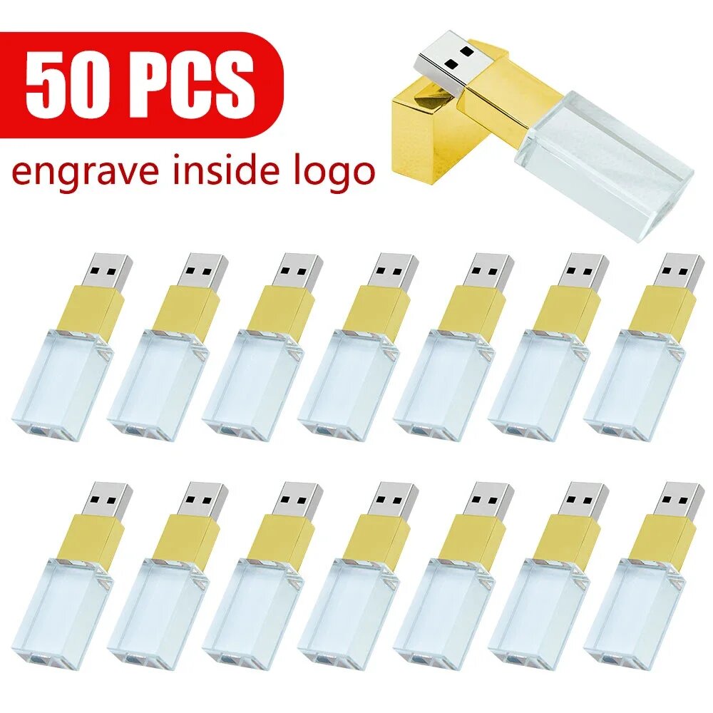 USB флешка 8ГБ LED, золотая, 50шт