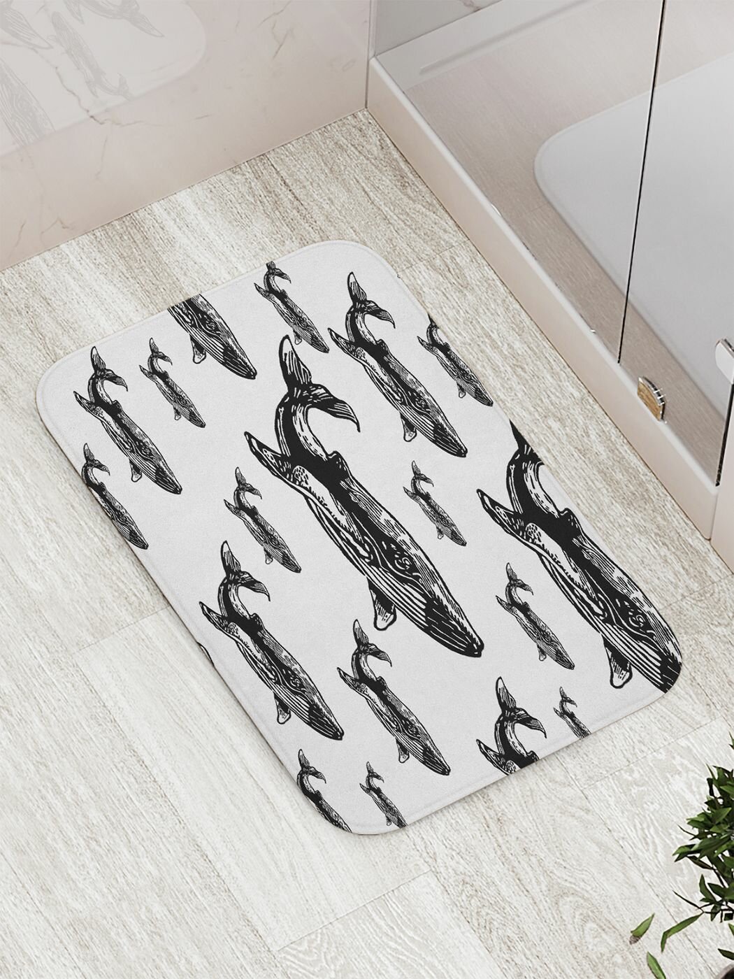 Коврик для ванной комнаты и туалета противоскользящий "Стая китов" 52х77 см, JoyArty