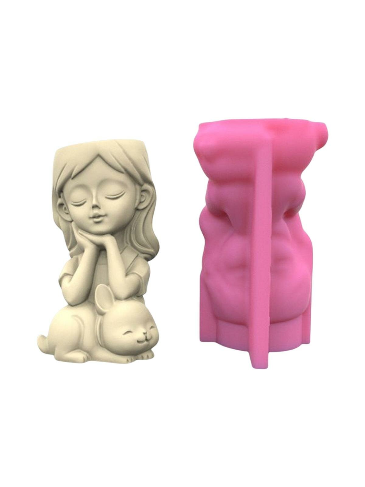 Бетон, гипс, эпоксидная смола, девушка с кроликом, форма для суккулентного цветочного горшка C204