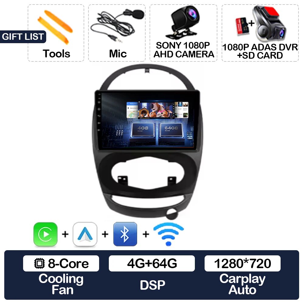 Автомобильное радио Android 15 для Chery Riich M1 Riich M5 Riich X1 Xcross IndiS S18 4G-64G CAM DVR